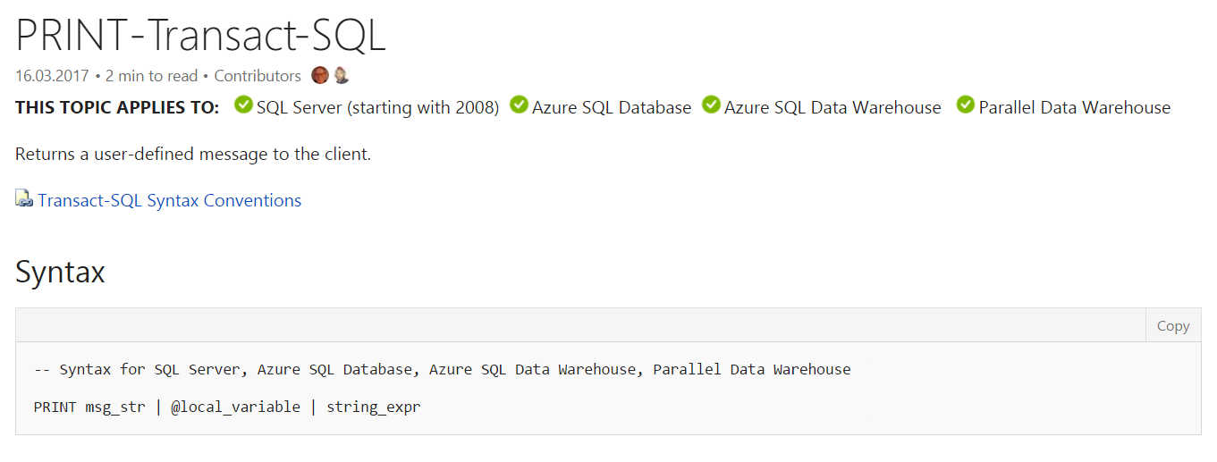 PRINT vs RAISERROR – Azure Data & Infra
